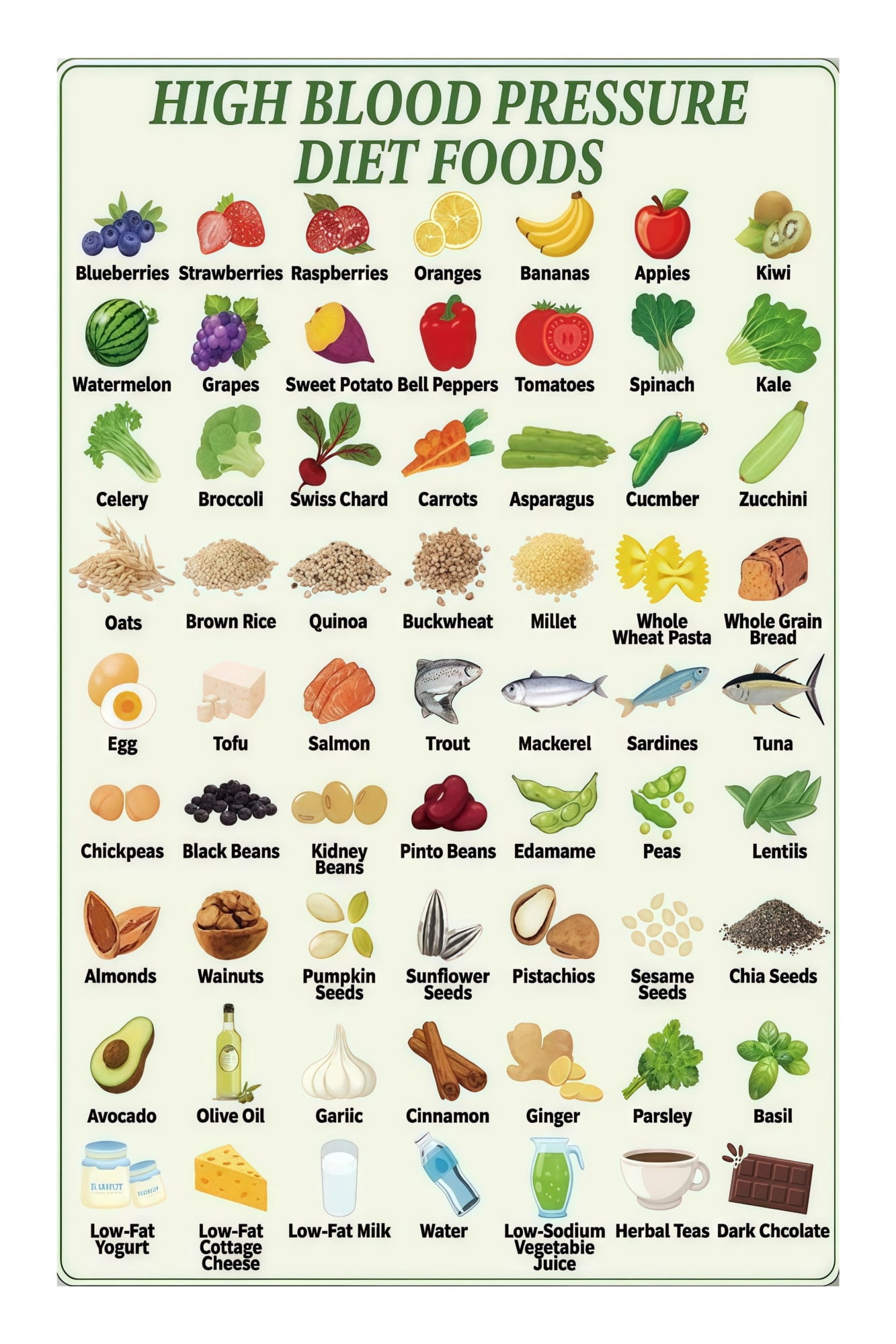 Hypertension Diet Food Chart Poster High Blood Pressure Nutrition Guide ...