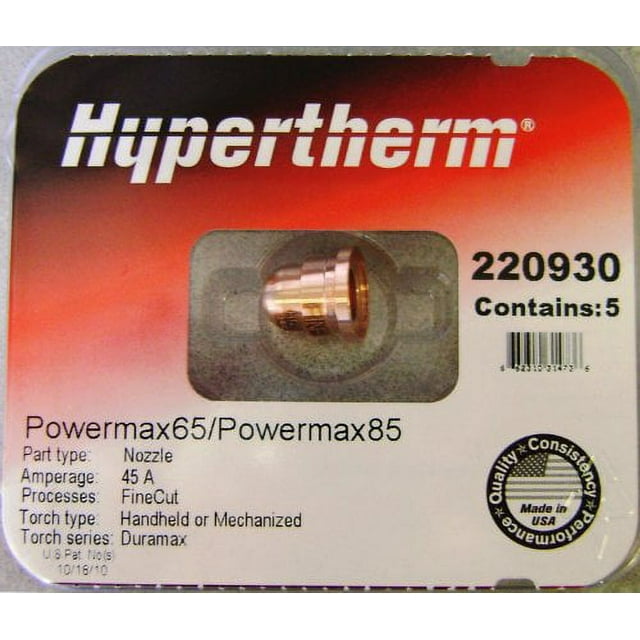 Hypertherm Powermax 65 & 85 Fine Cut Nozzles 220930, Pack of (5 ...