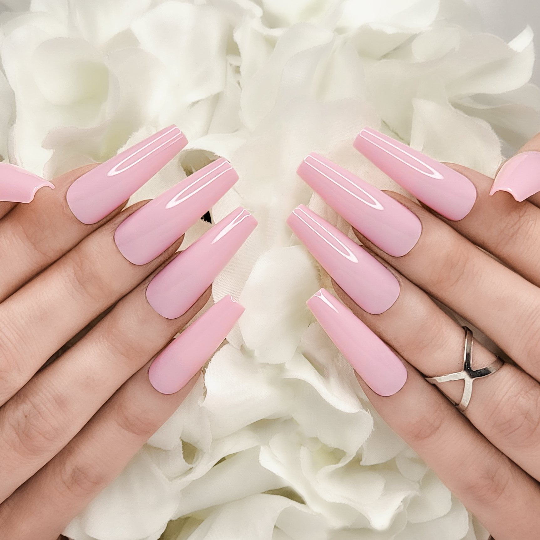 Hypnaughty 24 Pcs Blush Pink Glossy Extra Long Press On Nails and Glue ...