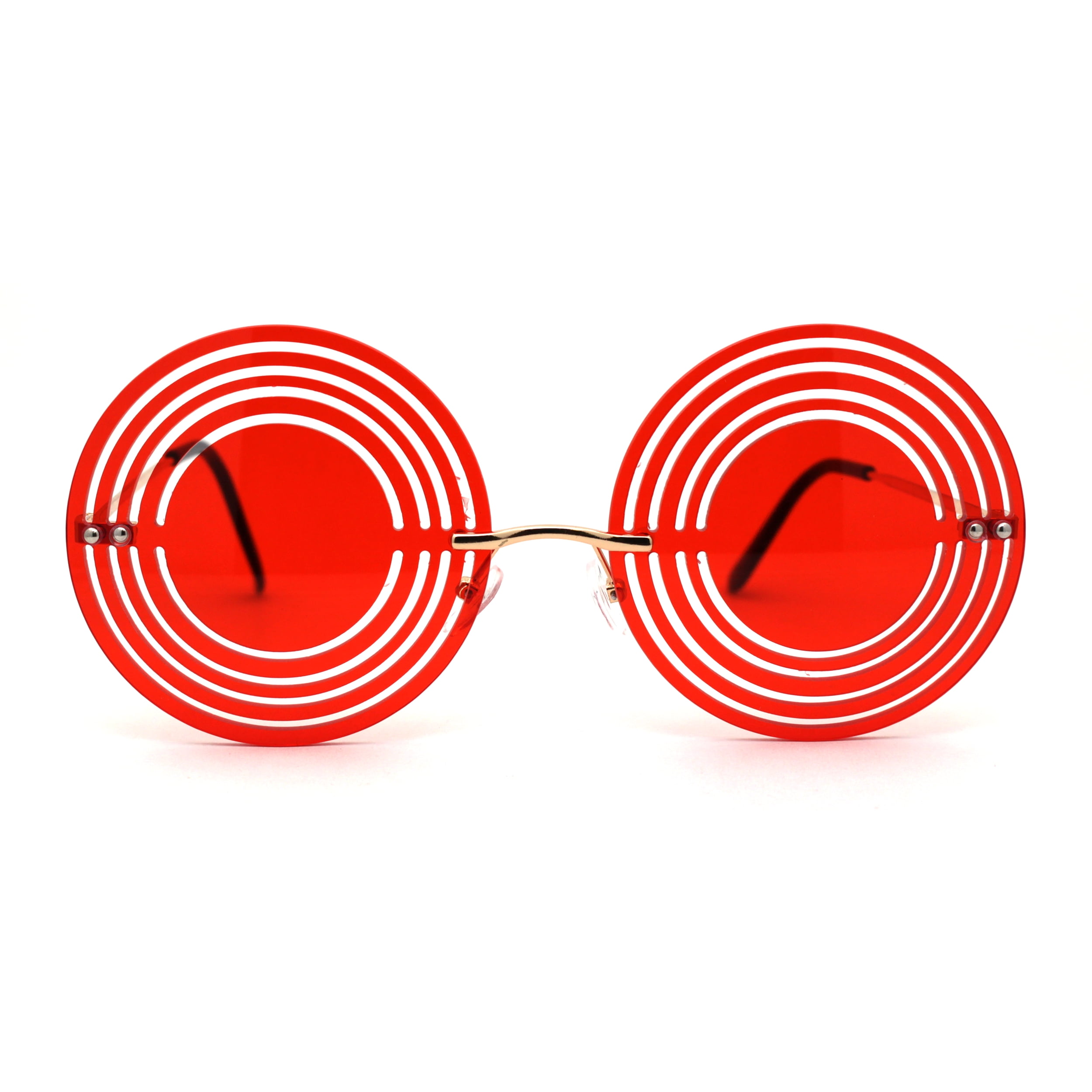 Hypnotist Circular Die Cut Hippie Round Circle Lens Sunglasses Gold Red ...