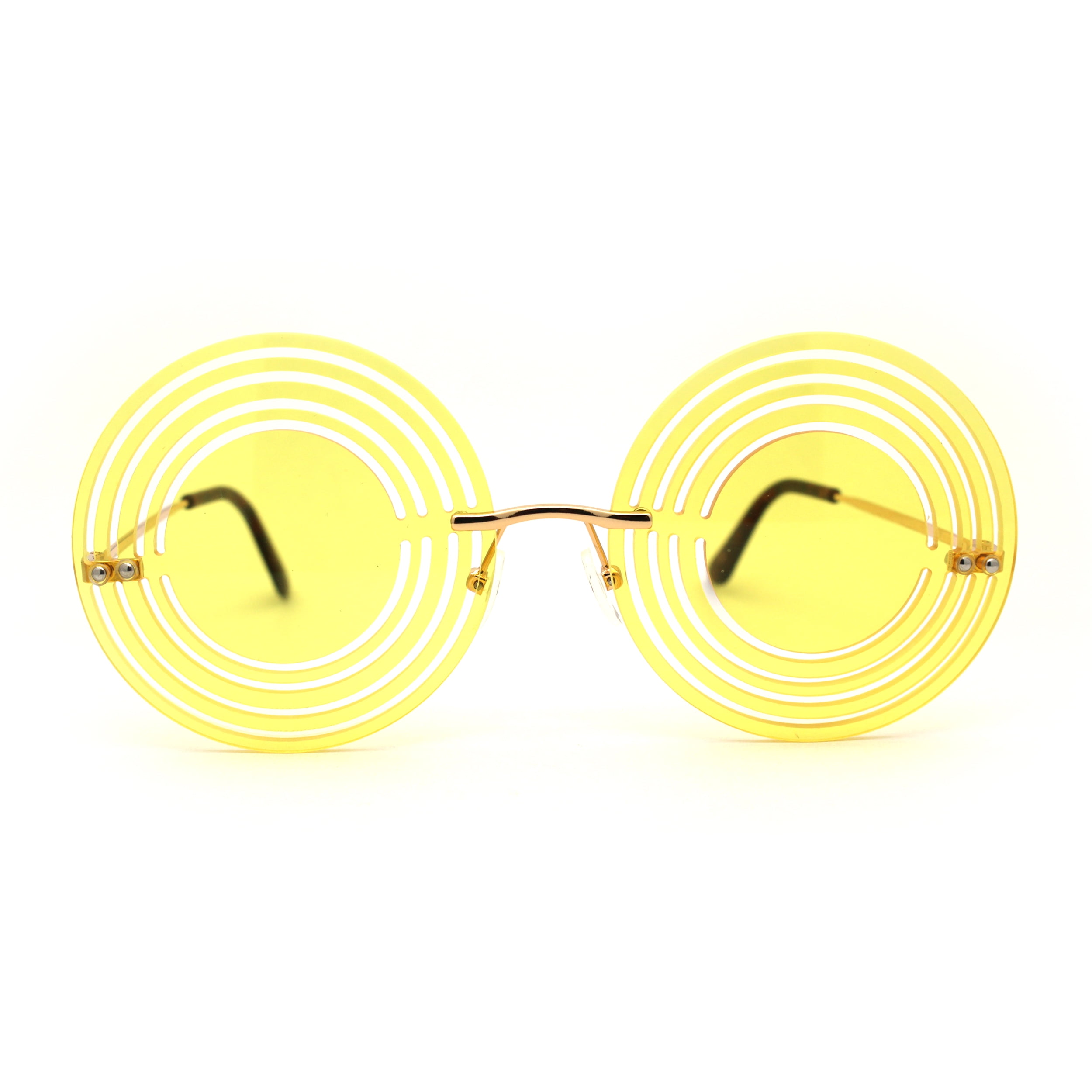 Hypnotist Circular Die Cut Hippie Round Circle Lens Sunglasses Gold ...