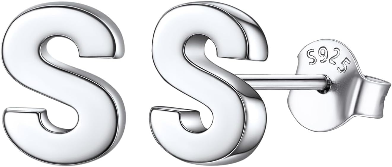 Hypoallergenic 925 Sterling Silver Stud Earrings Simple Tiny Initial ...