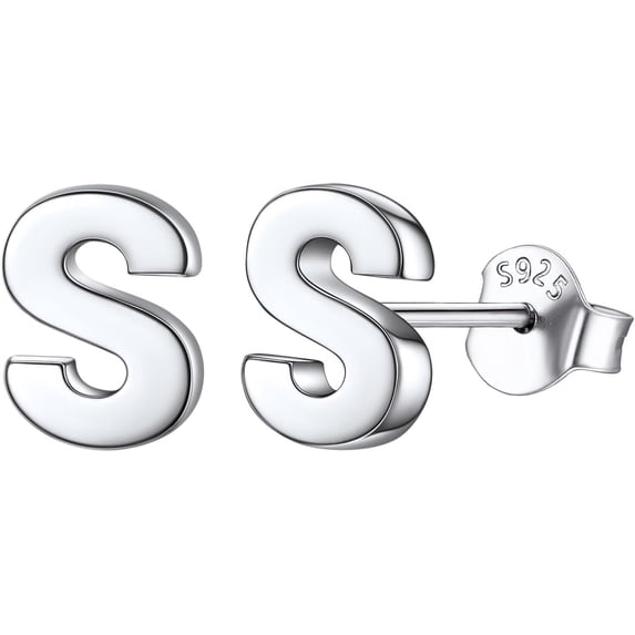 Hypoallergenic 925 Sterling Silver Stud Earrings Simple Tiny Initial ...