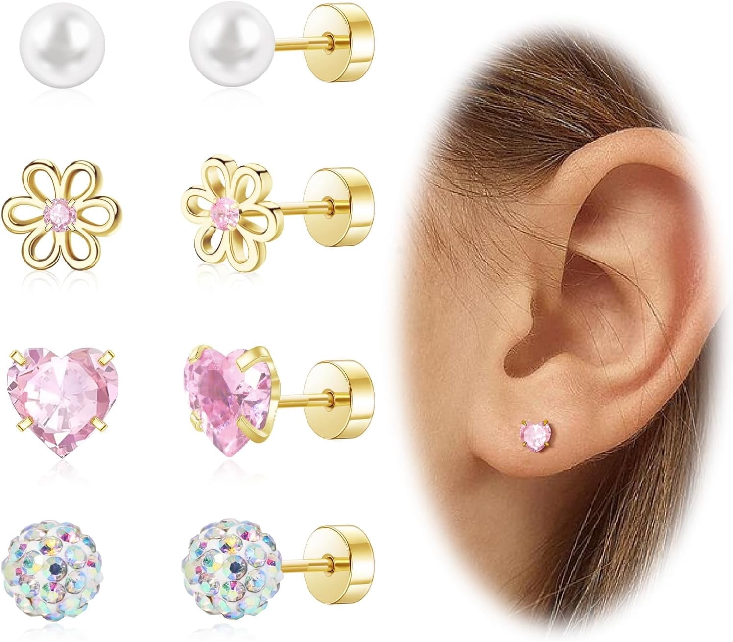 Hypoallergenic Earrings for Women Surgical Steel Screw Flat Back ...