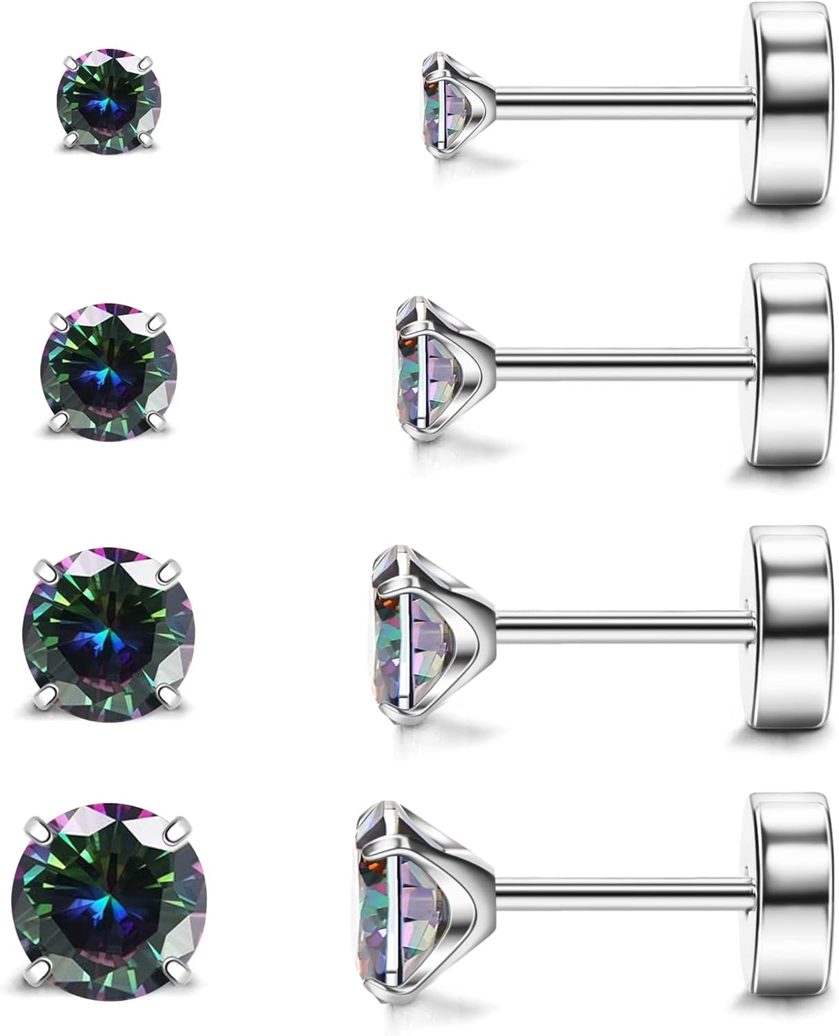 Hypoallergenic Flat Back Earrings for Women & Men, 4 Pairs Implant ...