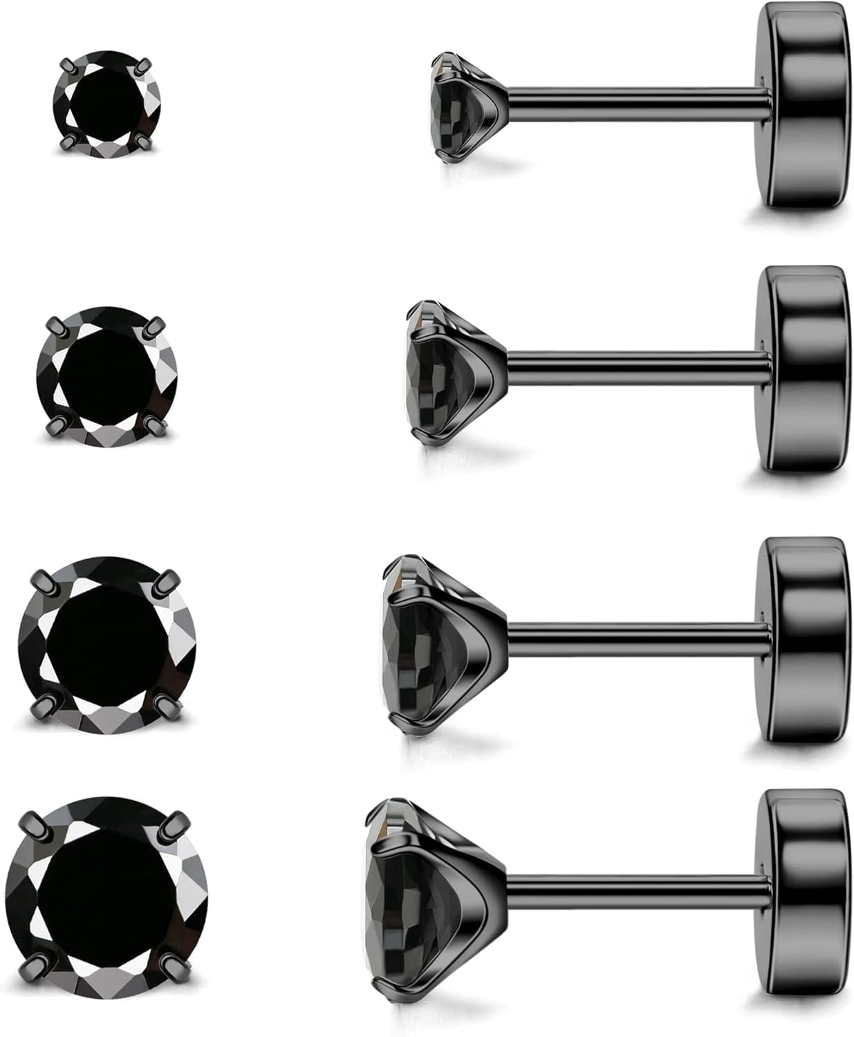 Hypoallergenic Flat Back Earrings for Women & Men, 4 Pairs Implant ...