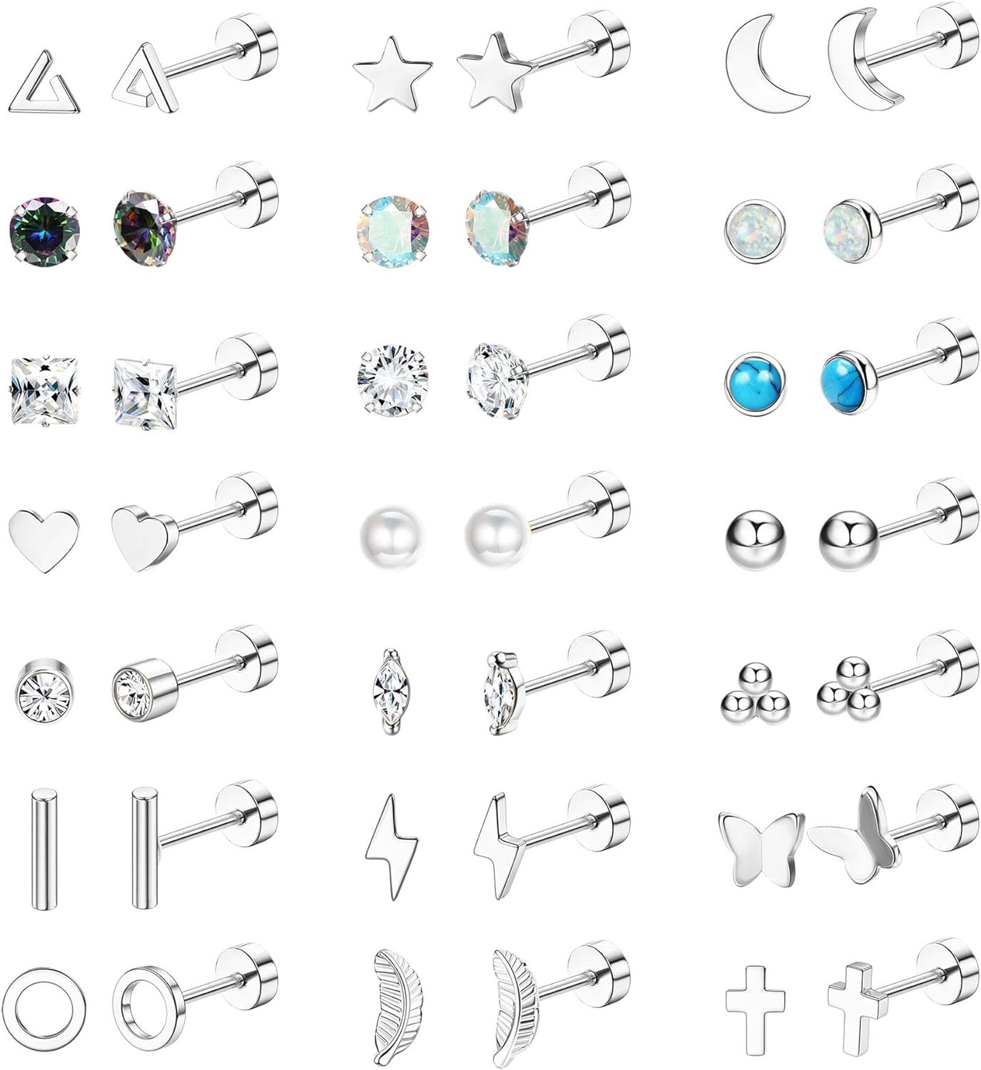 Hypoallergenic Flat Back Stud Earrings For Women Men Surgical Stainless ...