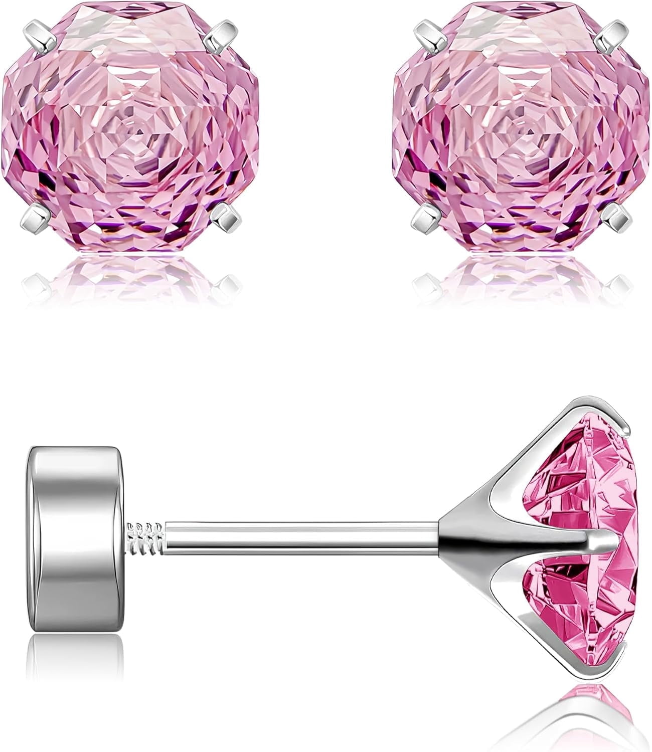 Hypoallergenic G23 Titanium Screw-on Flat Back Stud Earrings with Rose ...