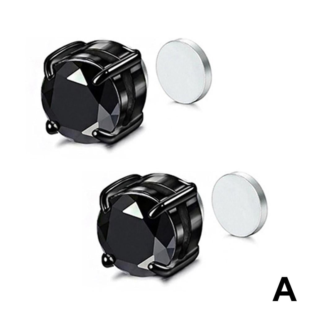 Hypoallergenic Magnetic Diamond-Cut Women Bla Studs No Piercing ...