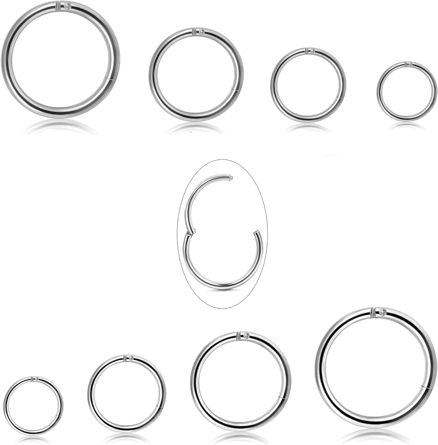 Hypoallergenic Nose Rings Hoops 6-8Pcs 18G 316L Stainless Steel Hinged Segment Clicker Rings for ...