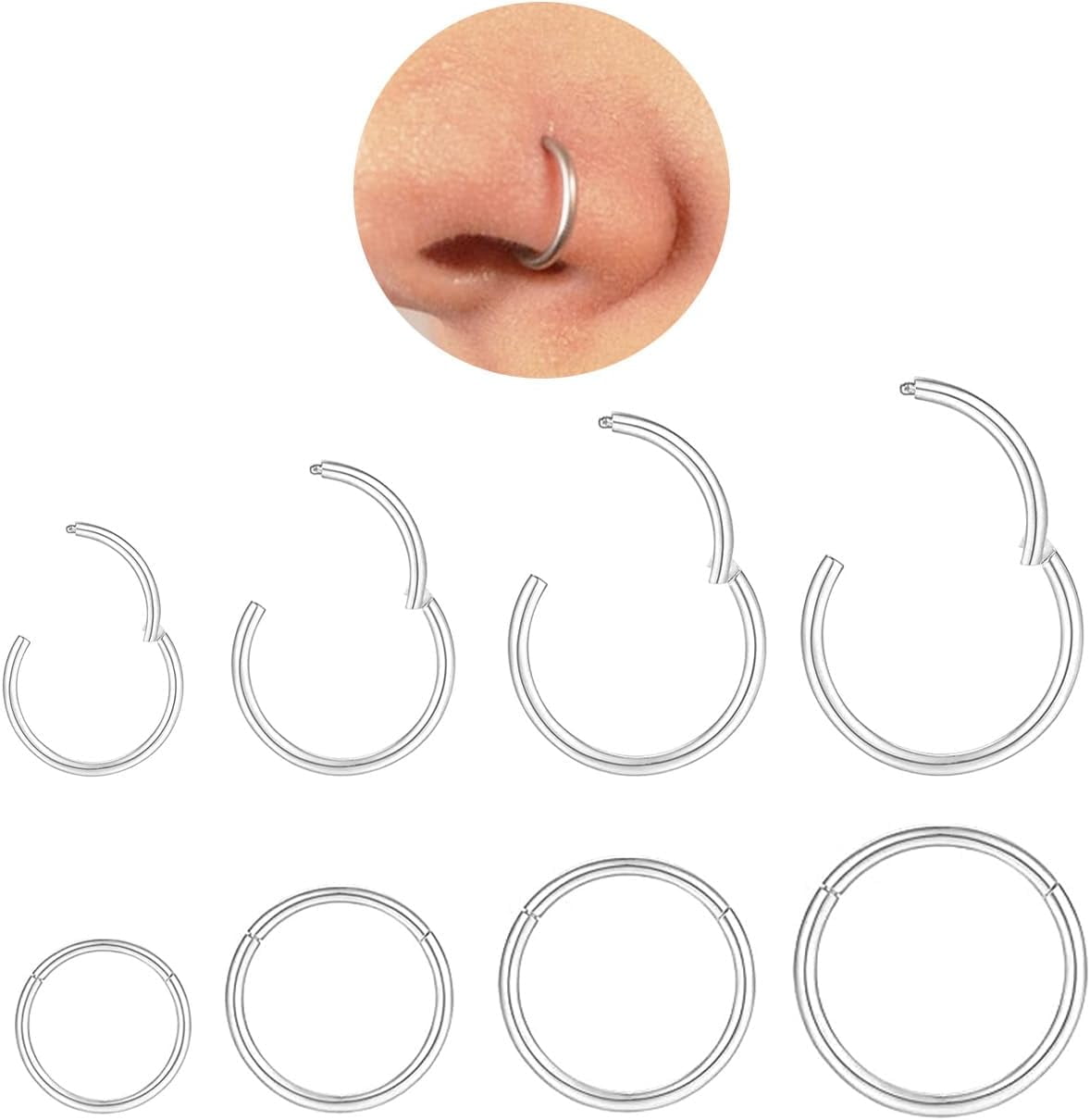 Hypoallergenic Nose Rings Hoops Set for Women Men: 8Pcs 18G Gold/Silver ...