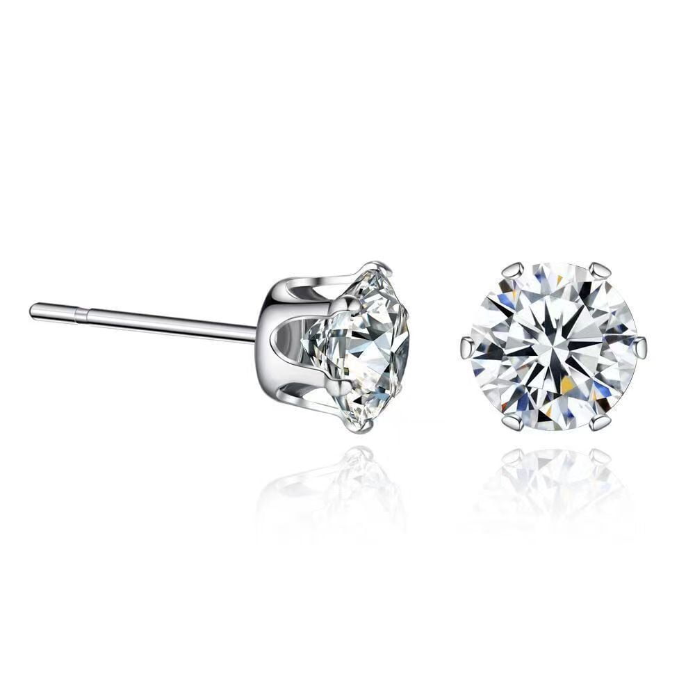 Hypoallergenic Silver Hexagonal Diamond Stud Earrings for Women Work ...