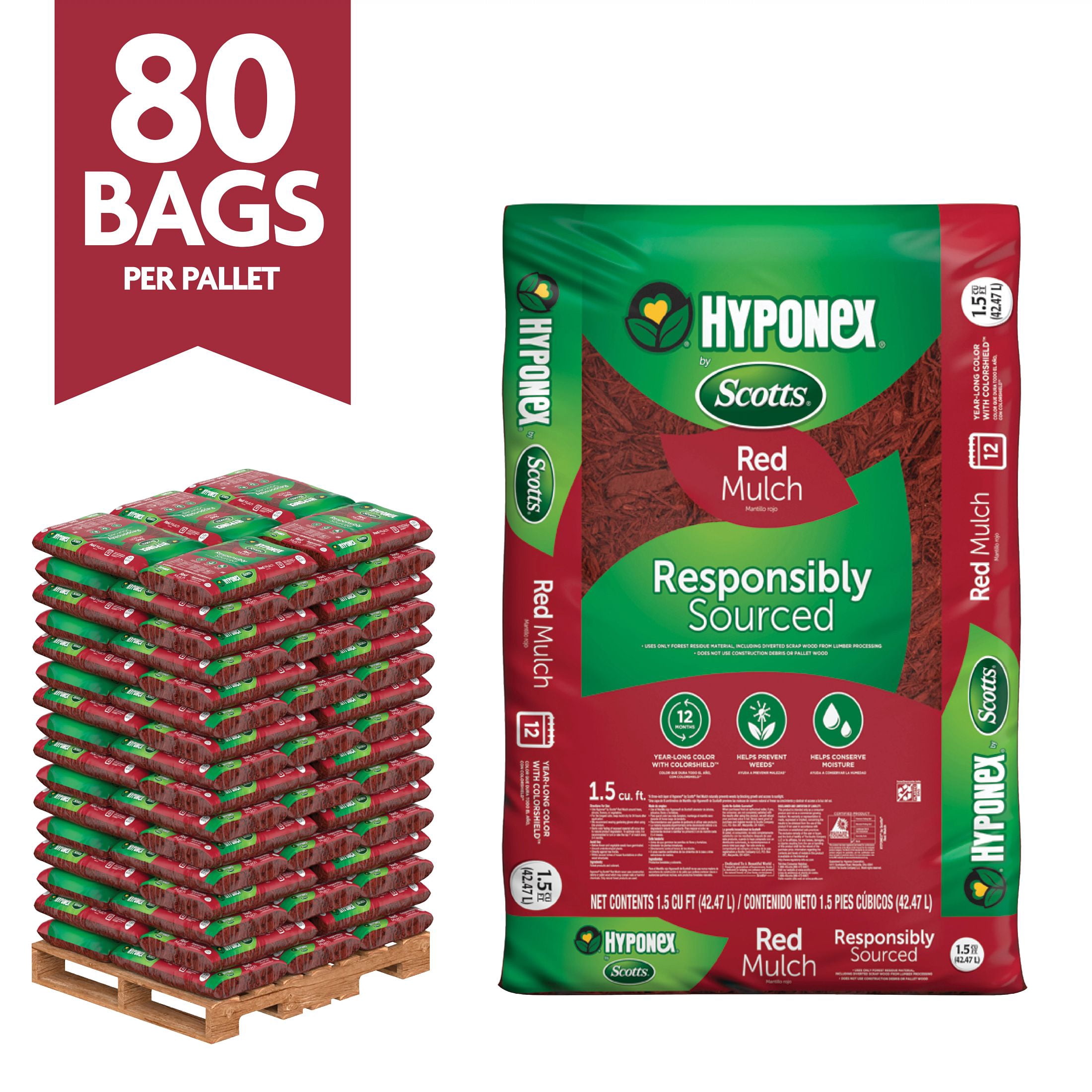 Hyponex by Scotts Red Mulch, Bulk Mulch Pallet, 1.5 cu. ft., Pallet of ...