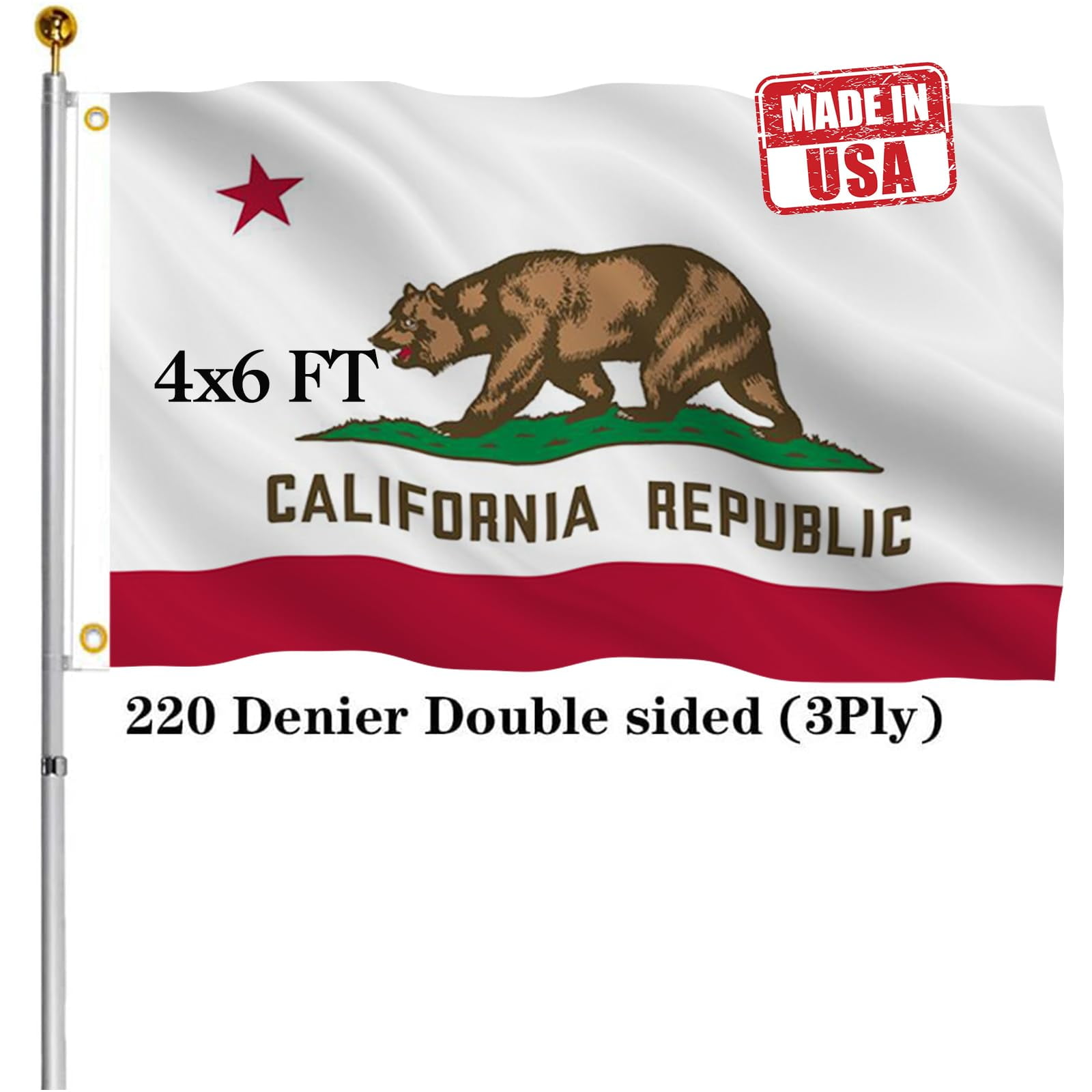 Hypoth Double Sided California Republic Sates Flag 4x6 FT Outdoor- UV ...
