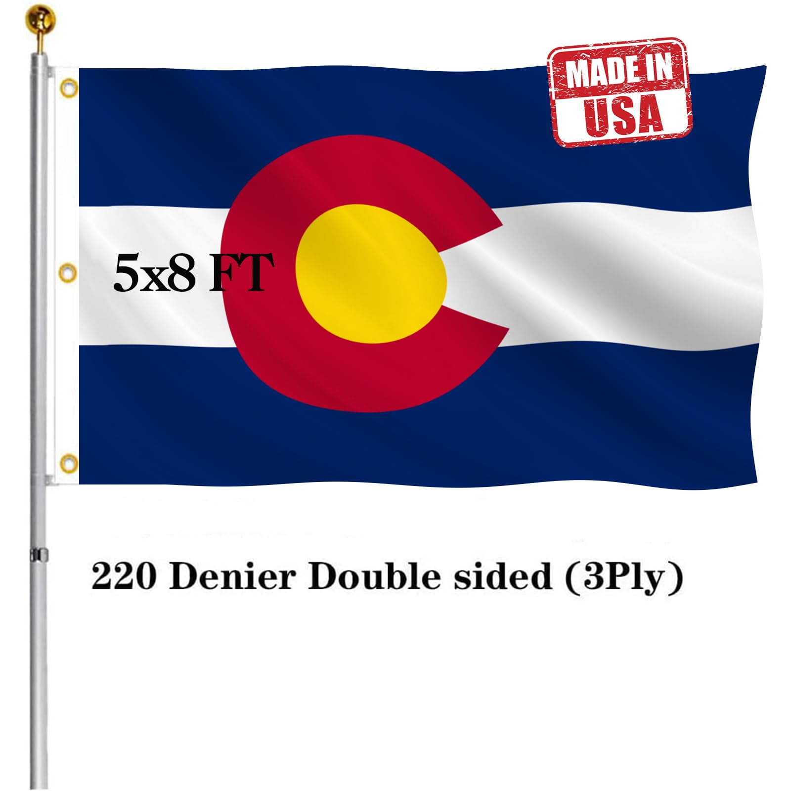 Hypoth Double Sided Colorado Sates Flag 5x8 FT Outdoor- UV Fade ...
