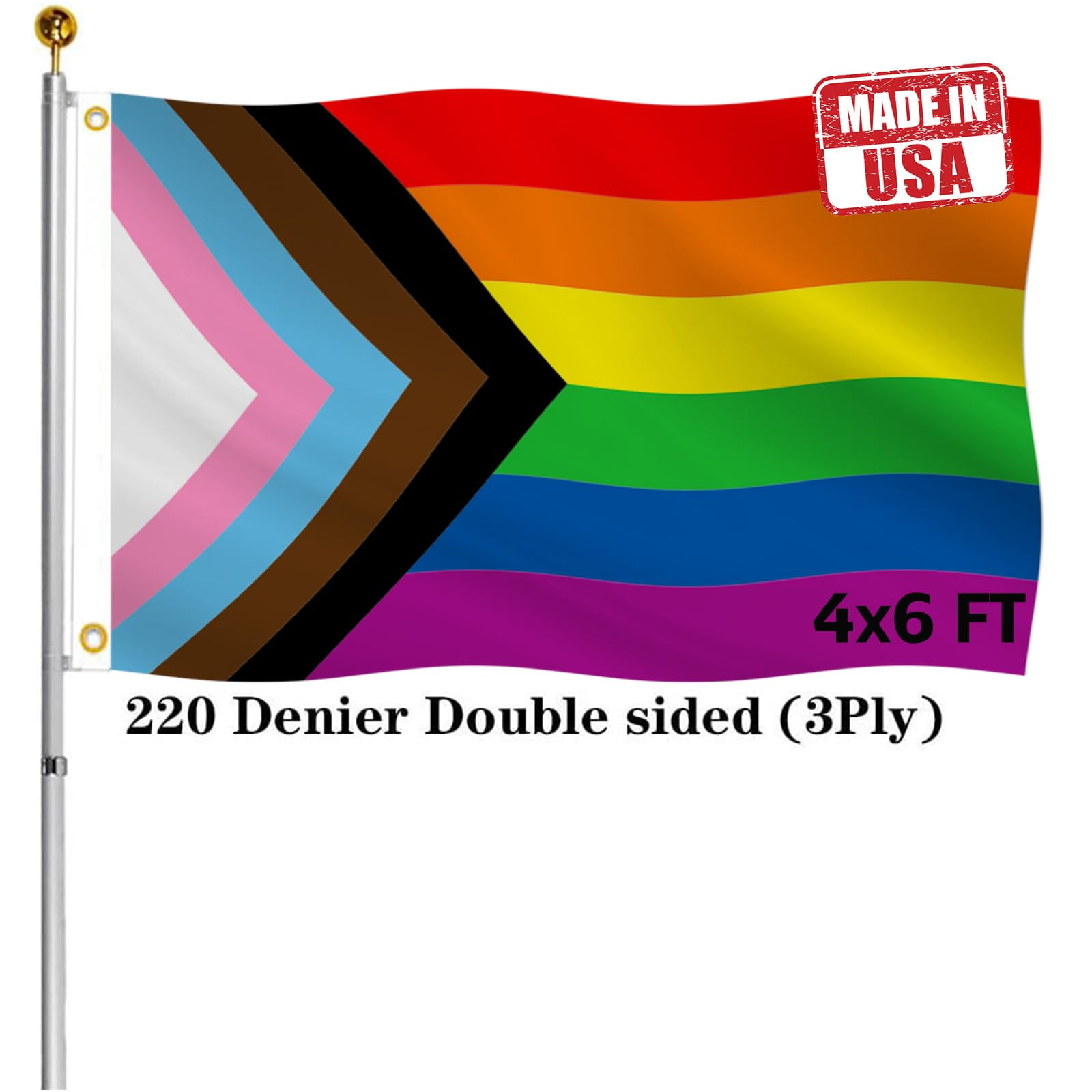 Hypoth Double Sided Progress Rainbow Gay Pride Flag 4x6 Outdoor- UV ...