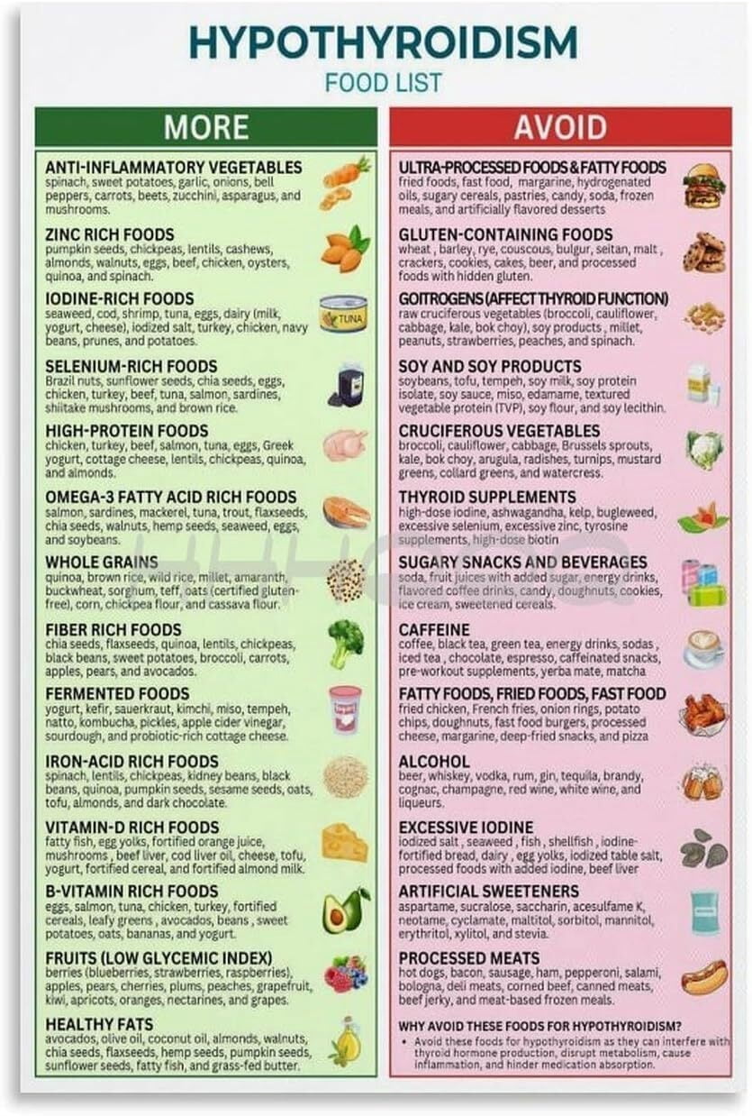 Hypothyroid Food List Poster,Thyroid Health Foods Diet Meal Plan,Weight ...