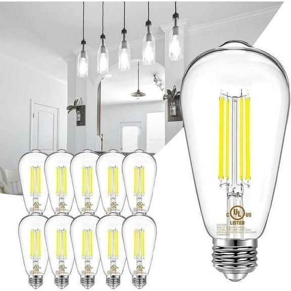 6-Pack Antique ST19 LED Filament Bulbs, Dimmable 7W 800 Lumen, 2700K ...