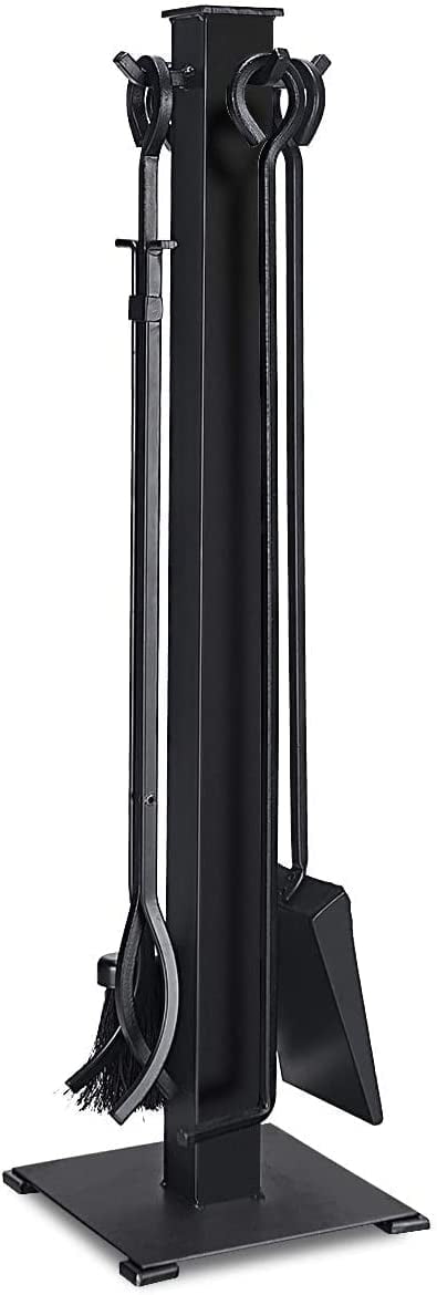 Hysache 5-Piece Fireplace Tool Set, Heavy Duty Wrought Iron Toolset w ...