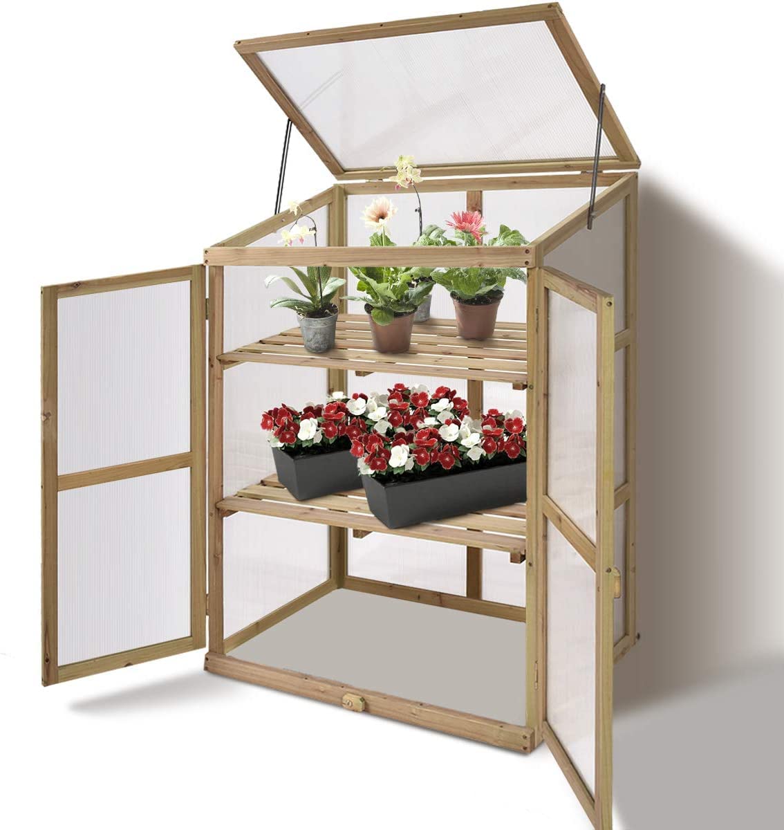 Hysache Greenhouse Portable Wooden Cold Frame, Garden Flower Planter w ...