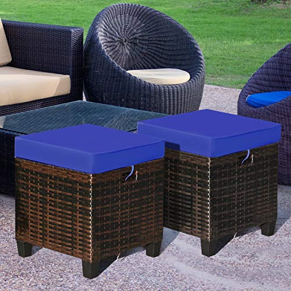 Hysache Wicker Ottoman Set of 2, All Weather Rattan Patio Ottoman Set ...