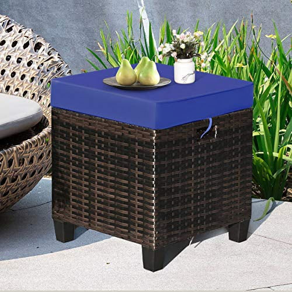 Hysache Wicker Ottoman Set of 2, All Weather Rattan Patio Ottoman Set ...