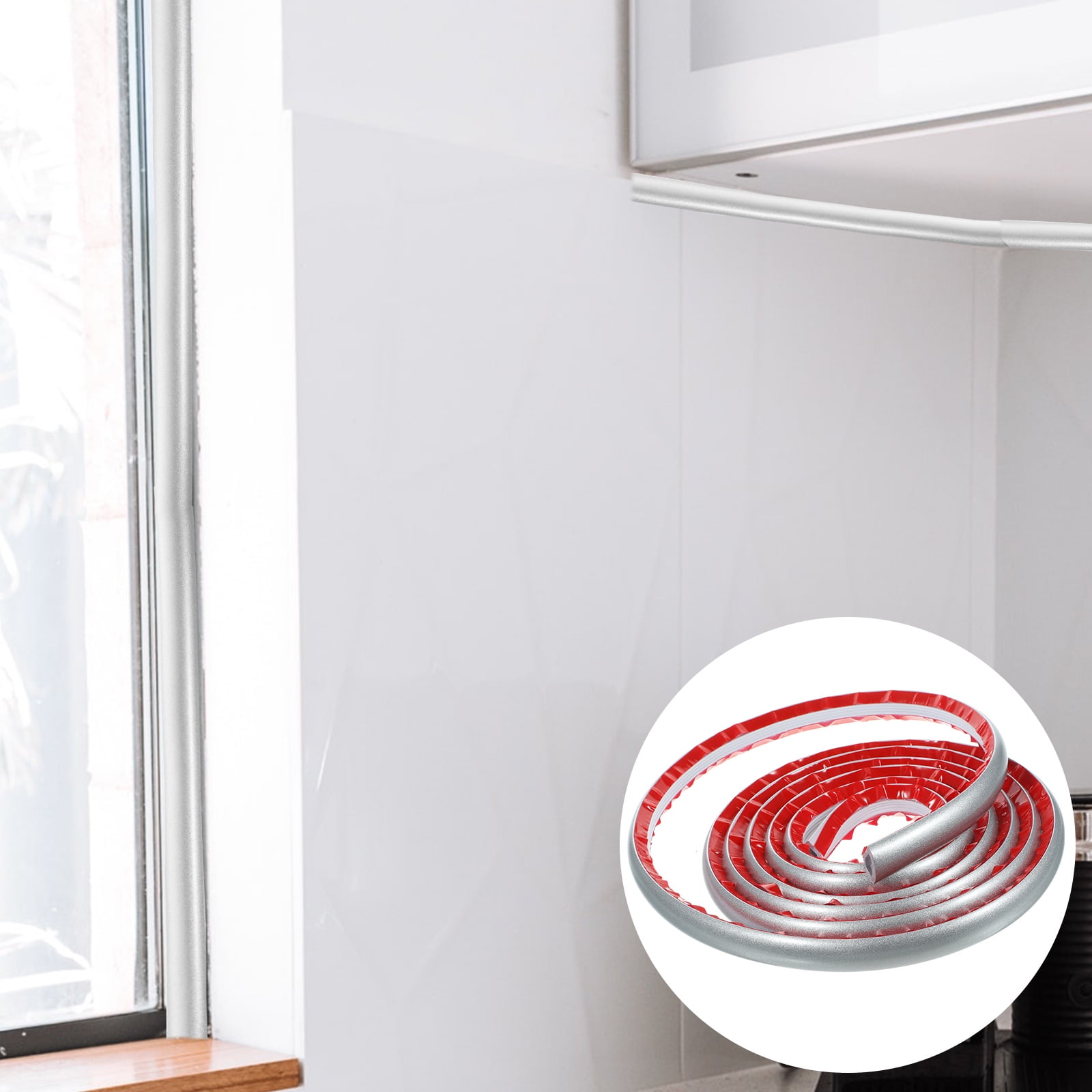 Hytrove PVC Flexible Trim Caulk Strip Silver 1Set 118In Peel and Stick ...