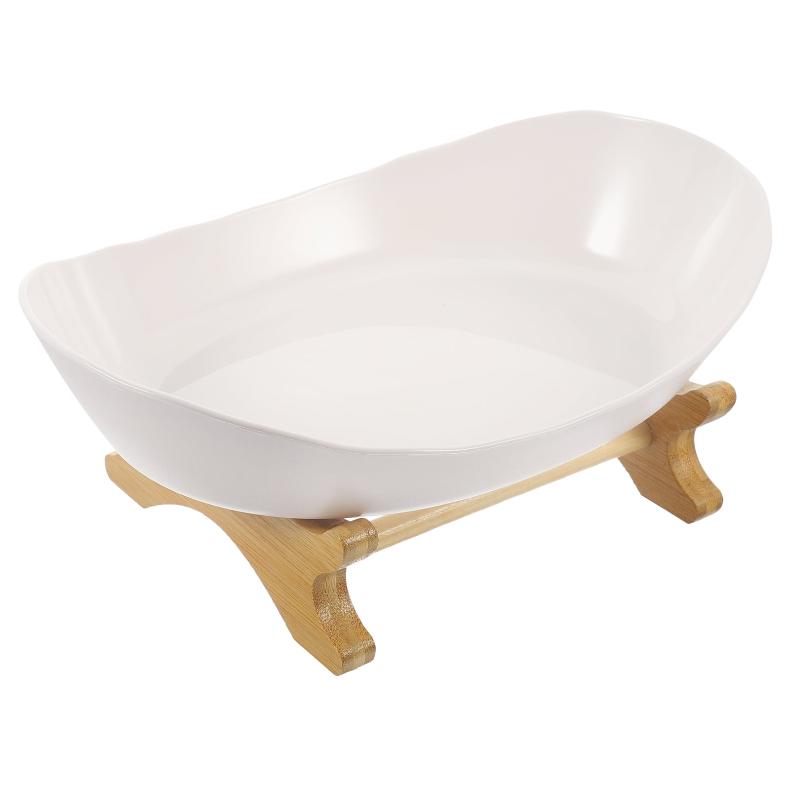 Hytrove Fruit Serving Tray Fruit Bowl with Wood Stand White Plastic 1 ...