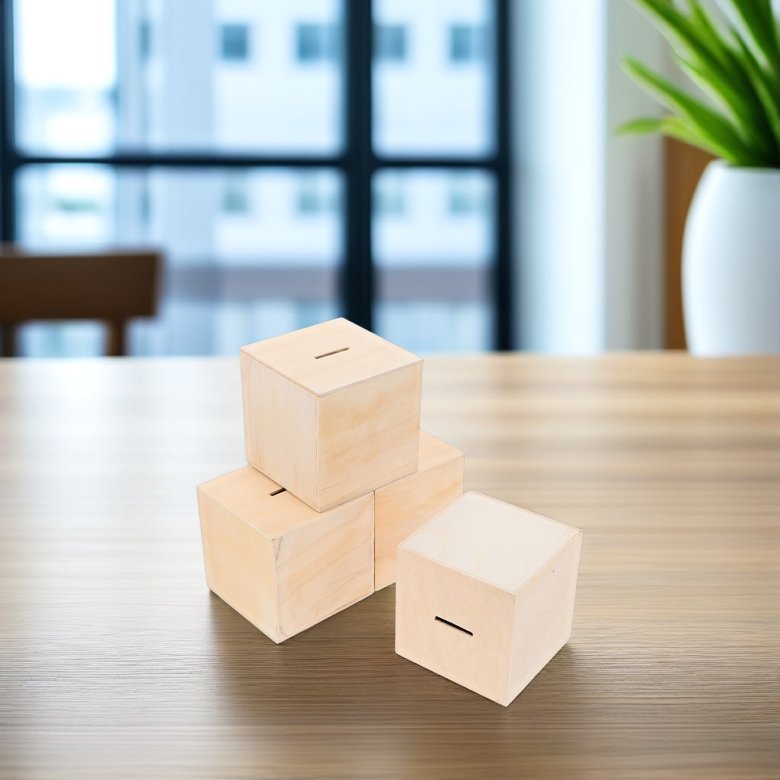 Hytrove 4Pcs Money Saving Box for Kids Wooden Beige Coin Banks 3.9In ...