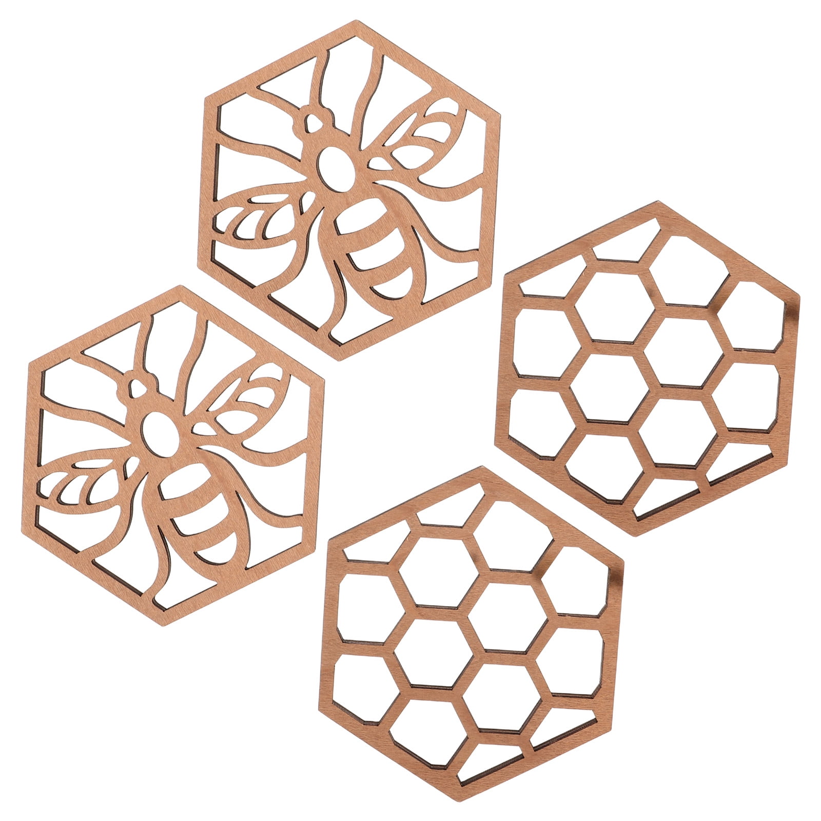 Hytrove 4Pcs Wooden Coasters Light Brown Honeycomb Shaped for Bee ...