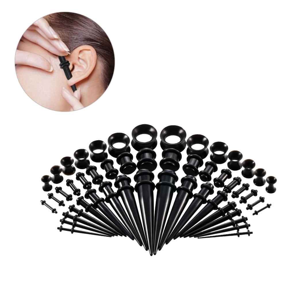 Hytrove 50Pcs Earrings Ear Gauges Tunnels Plugs Acrylic Black Unisex ...