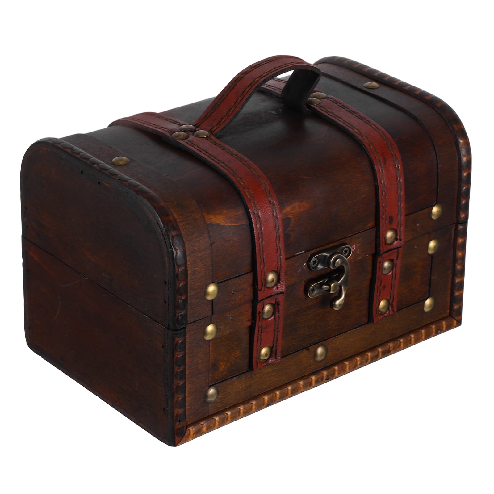Hytrove Wooden Treasure Chest Box, Dark Brown Decorative Lockable ...