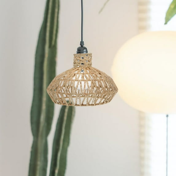 Hytrove Rustic Beige Woven Lamp Shade for Ceiling Light with Natural ...