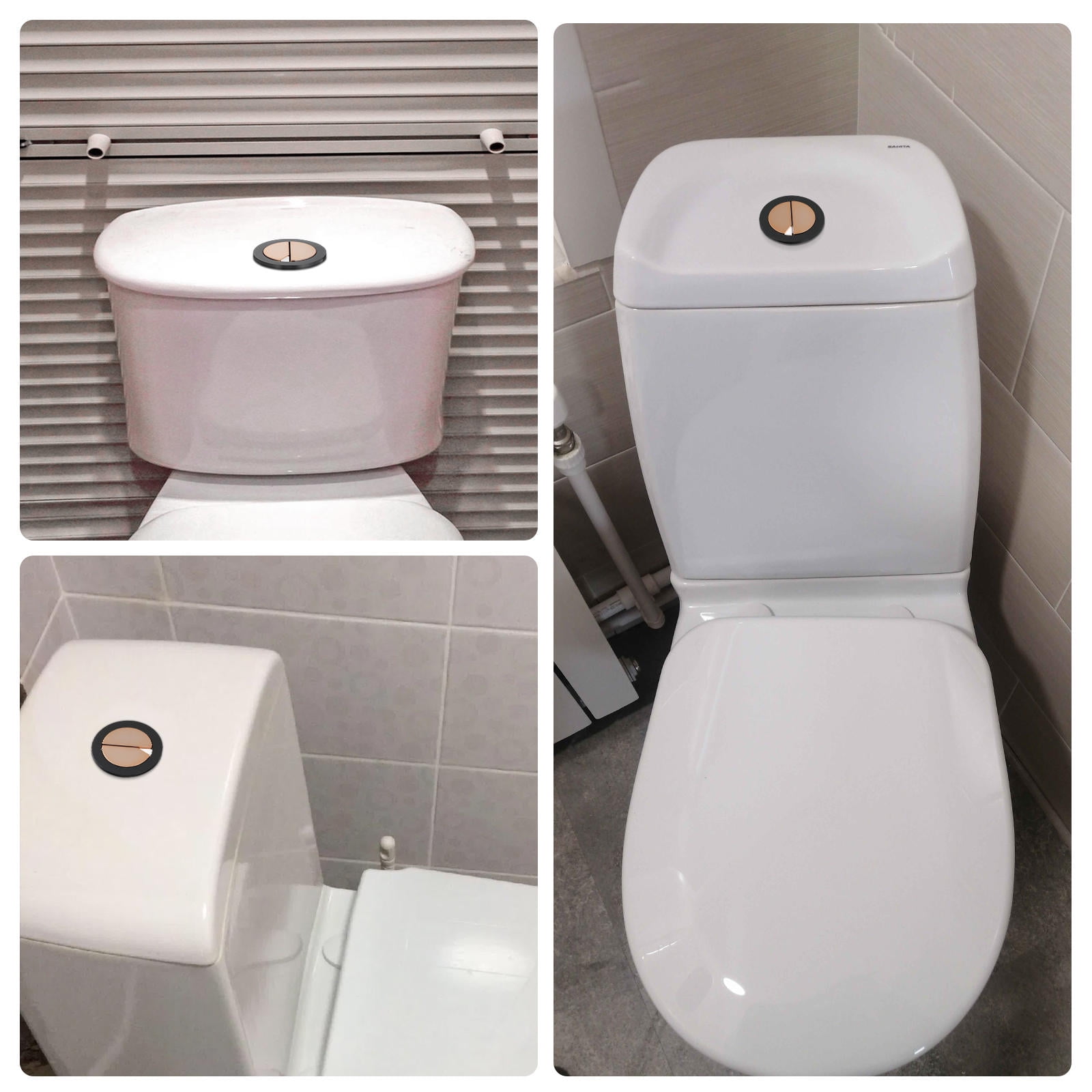 Hytrove Toilet Water Tank Cover Dual Flush Button Replacement Gold ...