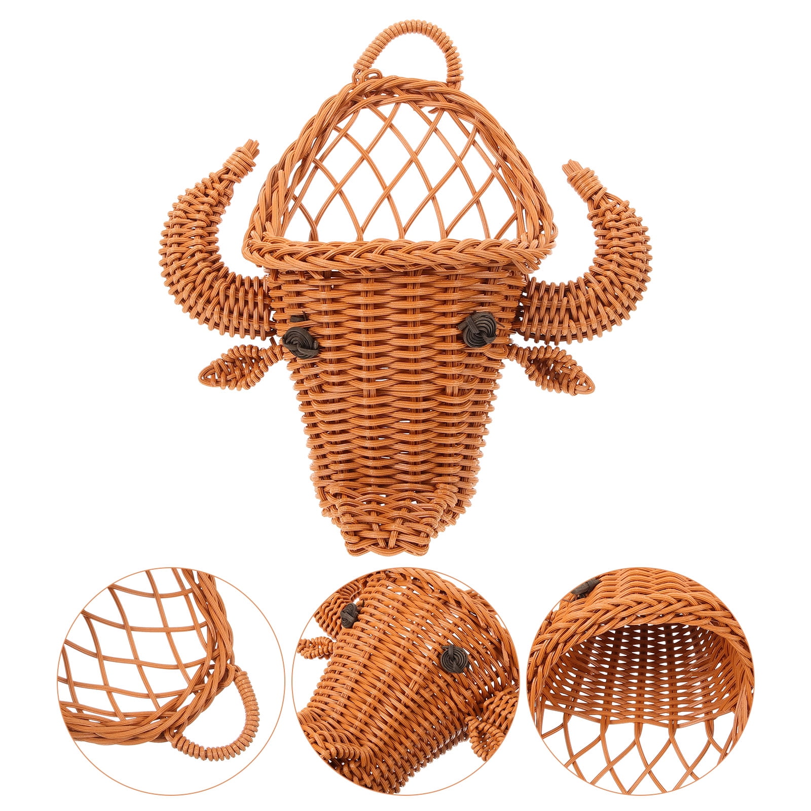Hytrove Woven Rattan Hanging Plant Basket Wall Decor Small Wall Basket ...
