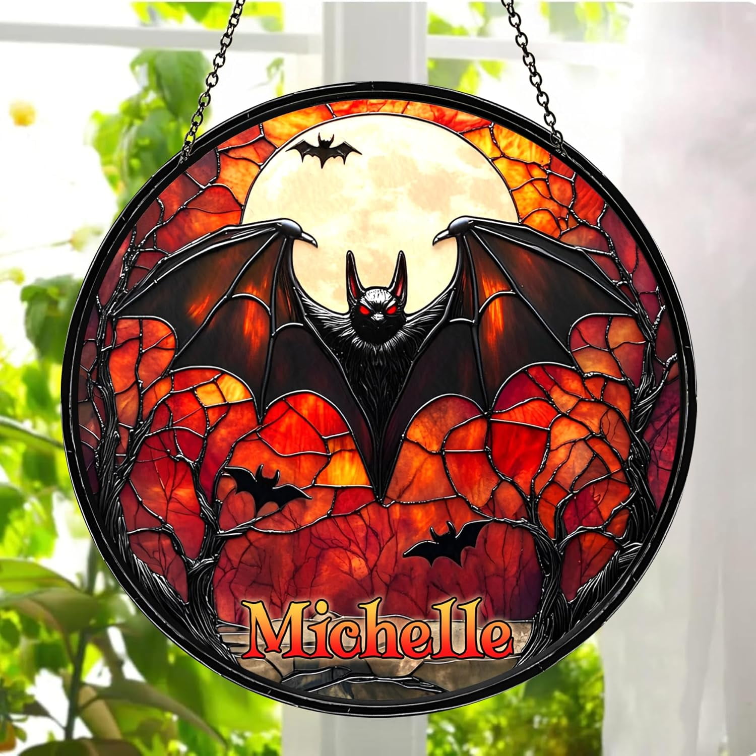 Hyturtle Personalized Halloween Bat Stained Glass Suncatcher - Gothic ...