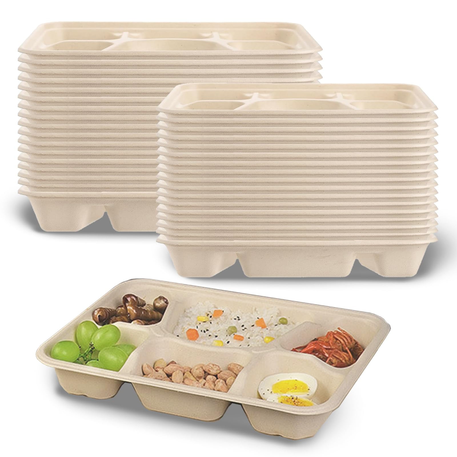 Hyuetrsa 50 Pack Heavy-Duty Compostable Trays AFN16 Compartment Plates ...