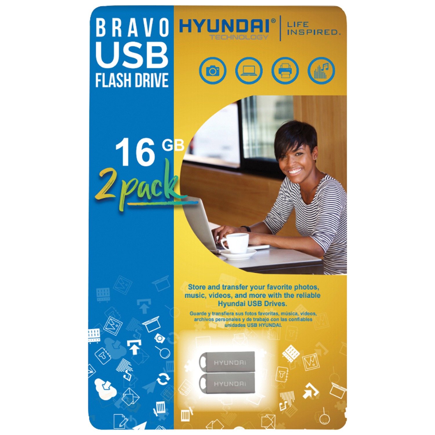 Hyundai Technology U2BK/16GD 16GB Bravo Keychain USB 2.0 Flash Drive, 2 ...