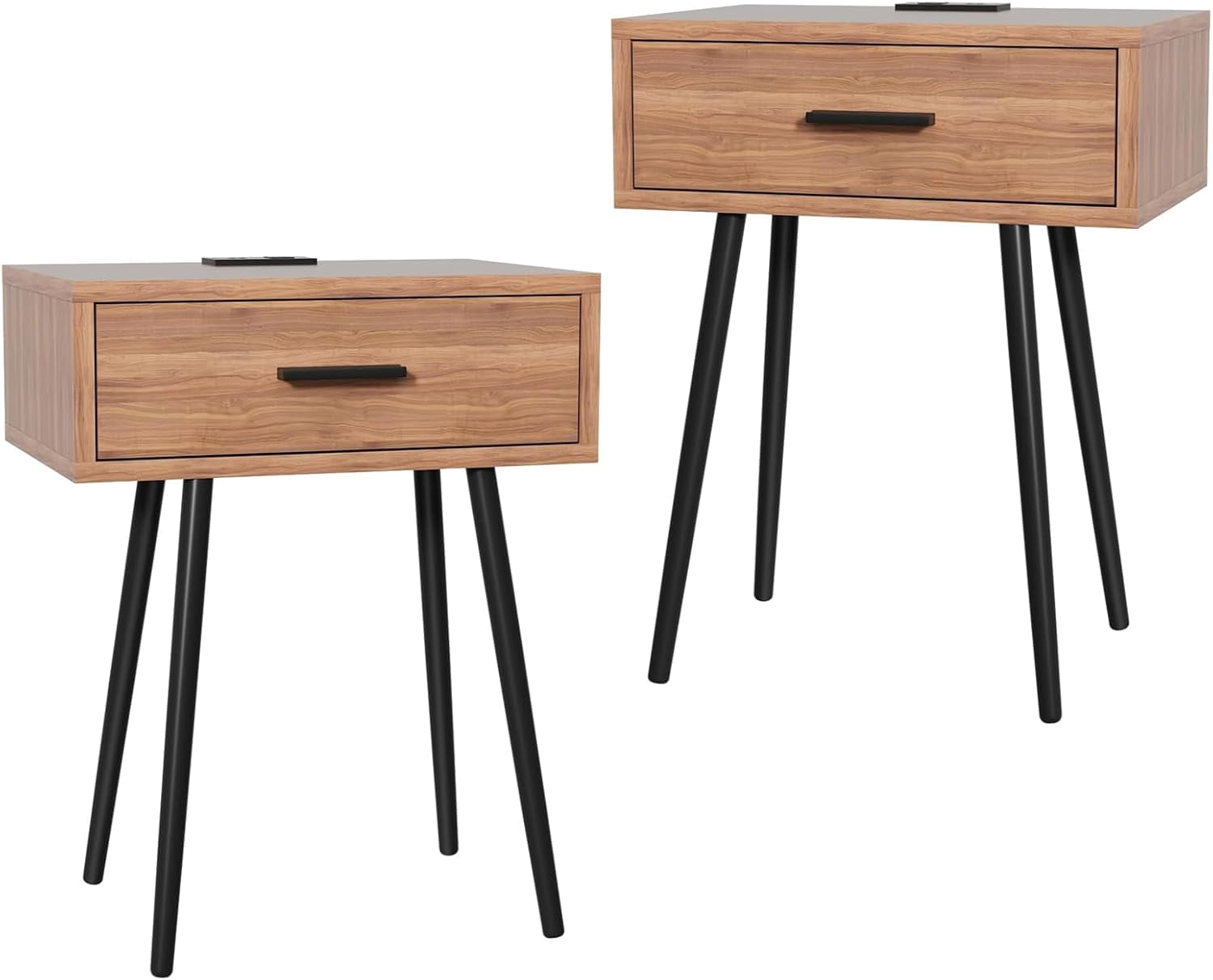 Hyxoo 2 SET Nightstand with Charging Port and Wooden Drawers - Perfect ...