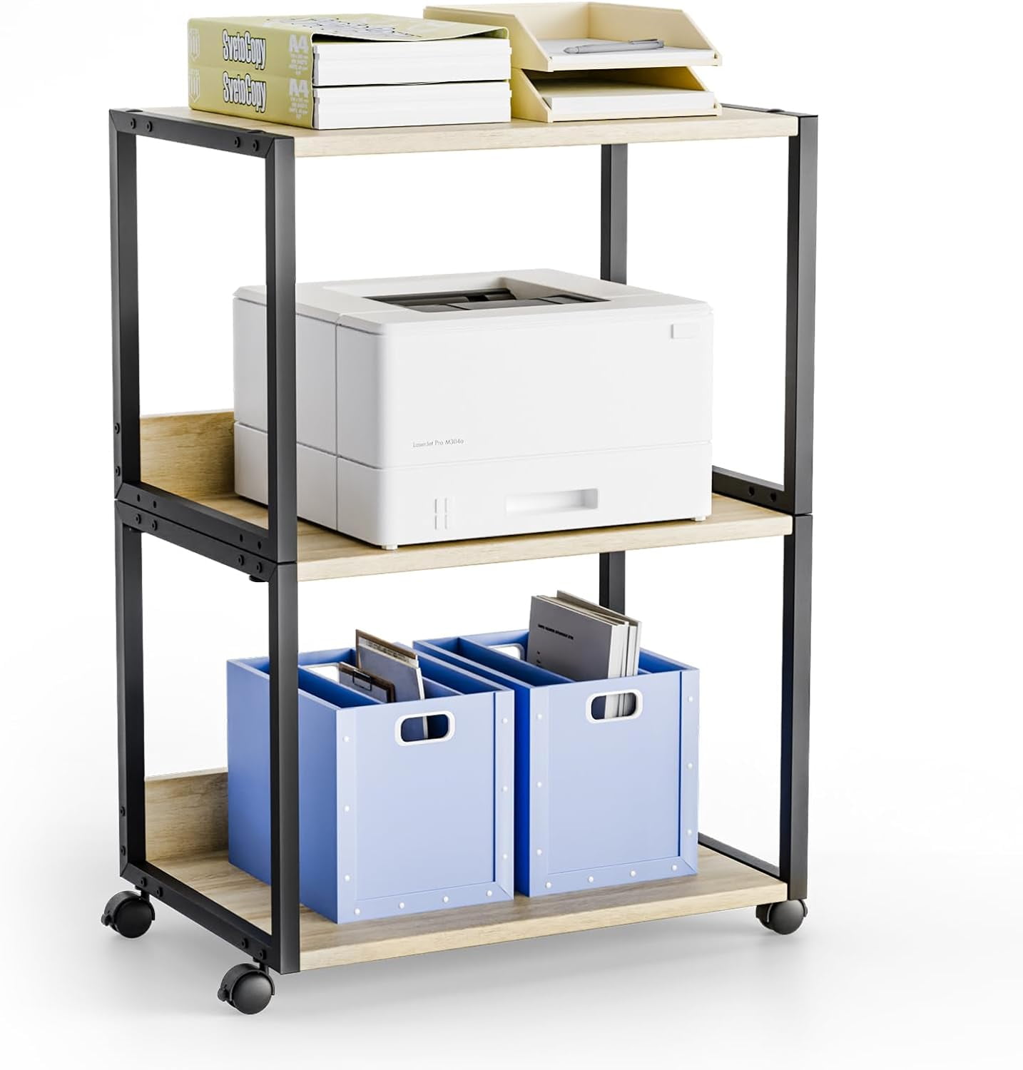 Hyxoo 3 Tier Rolling Printer Stand with Storage, Desktop Printer Shelf ...