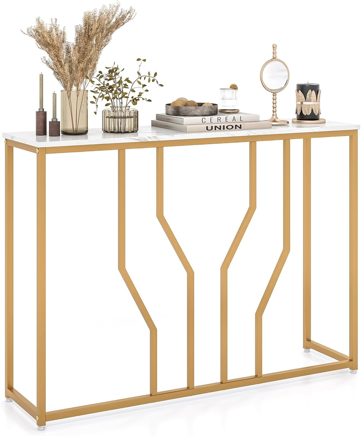 Hyxoo 44" Entryway Console Table - Geometric Faux Marble Entrance Table ...