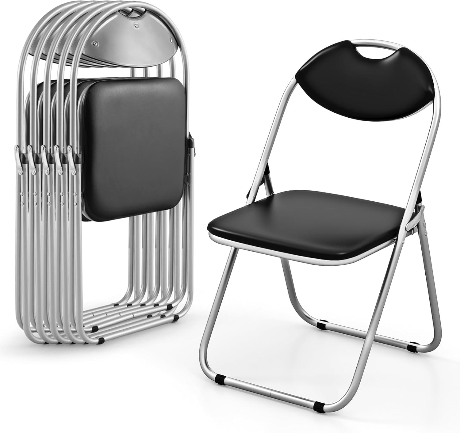 Hyxoo 6-Pack Folding Chairs, Portable Card Chairs with Back & Padded ...