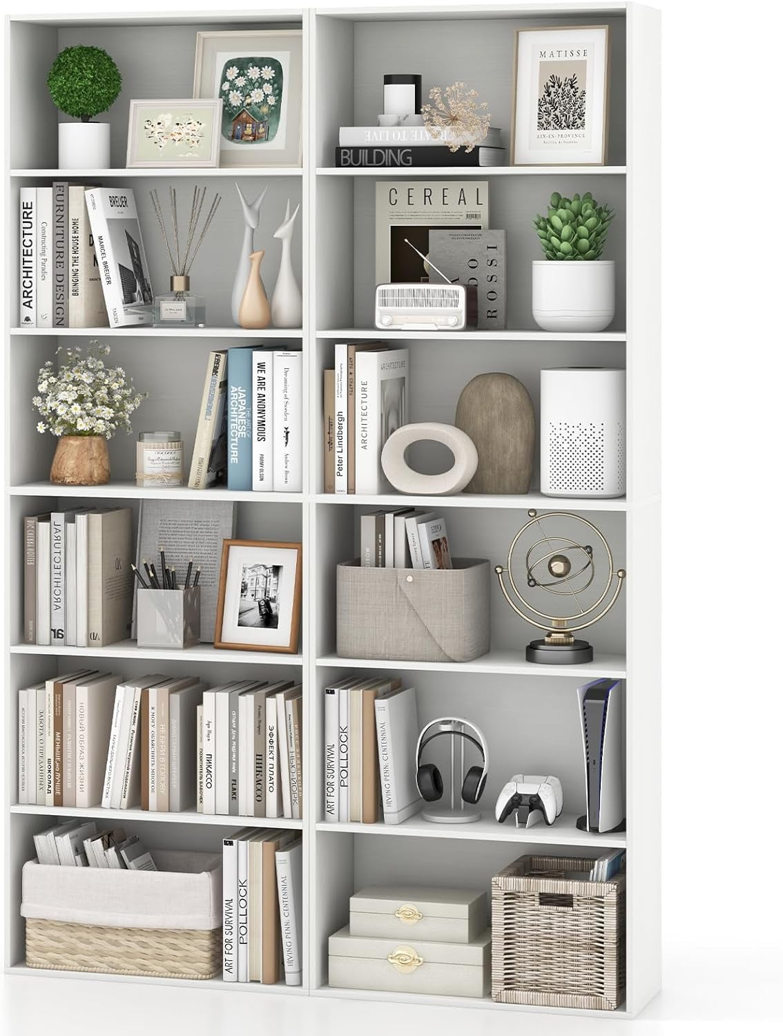 Hyxoo 6-Tier Bookcase, 70" Tall Wooden Bookshelf, Freestanding Storage Organizer w/Open Shelves ...