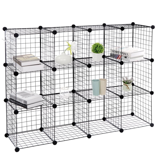 Hyxoo Black 12 Cubes Storage Rack Kitchen Shelving Metal Wire Shelf ...