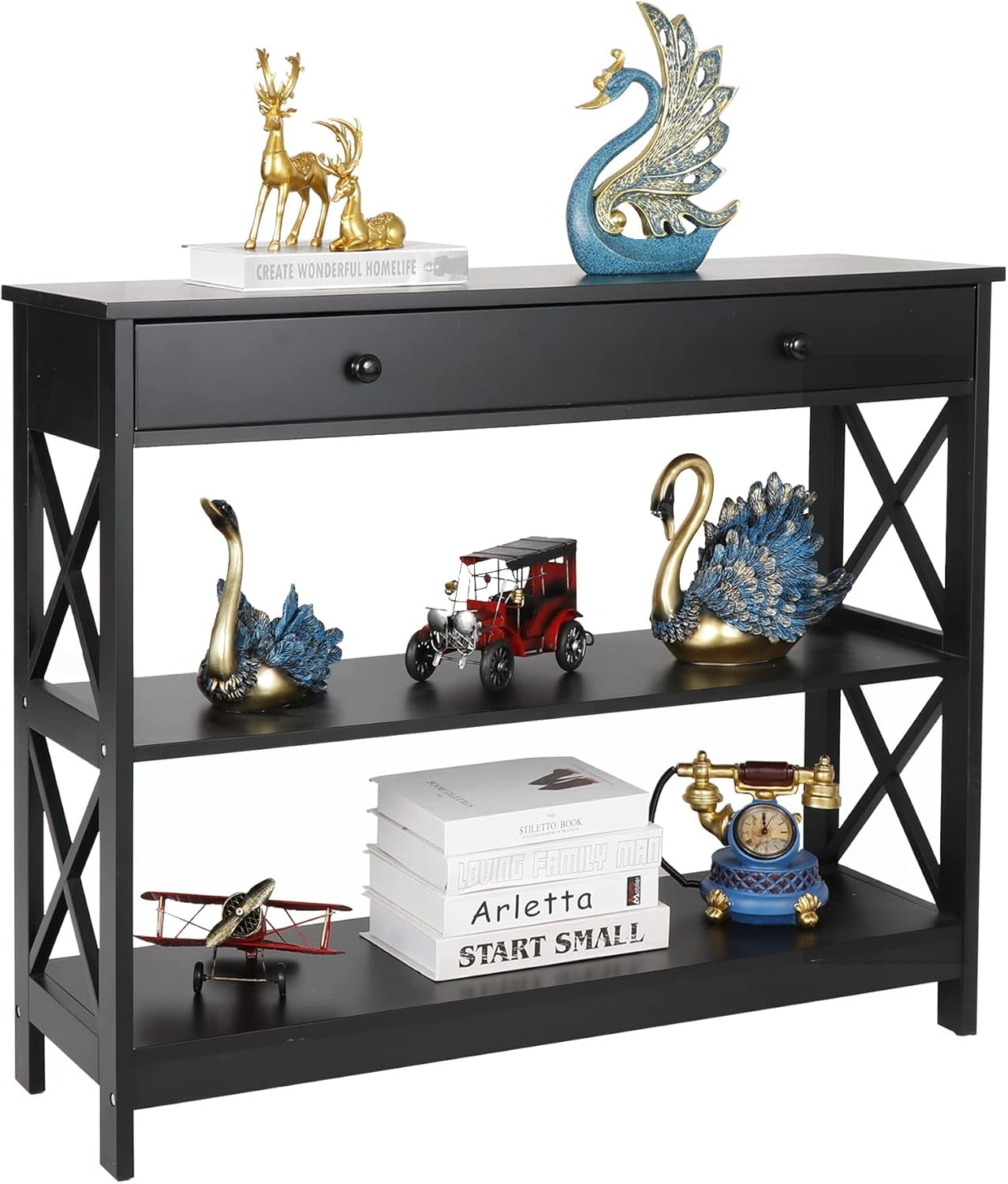 Hyxoo Console Table with 1 Drawer, Entryway Table with 3-Tier Storage ...