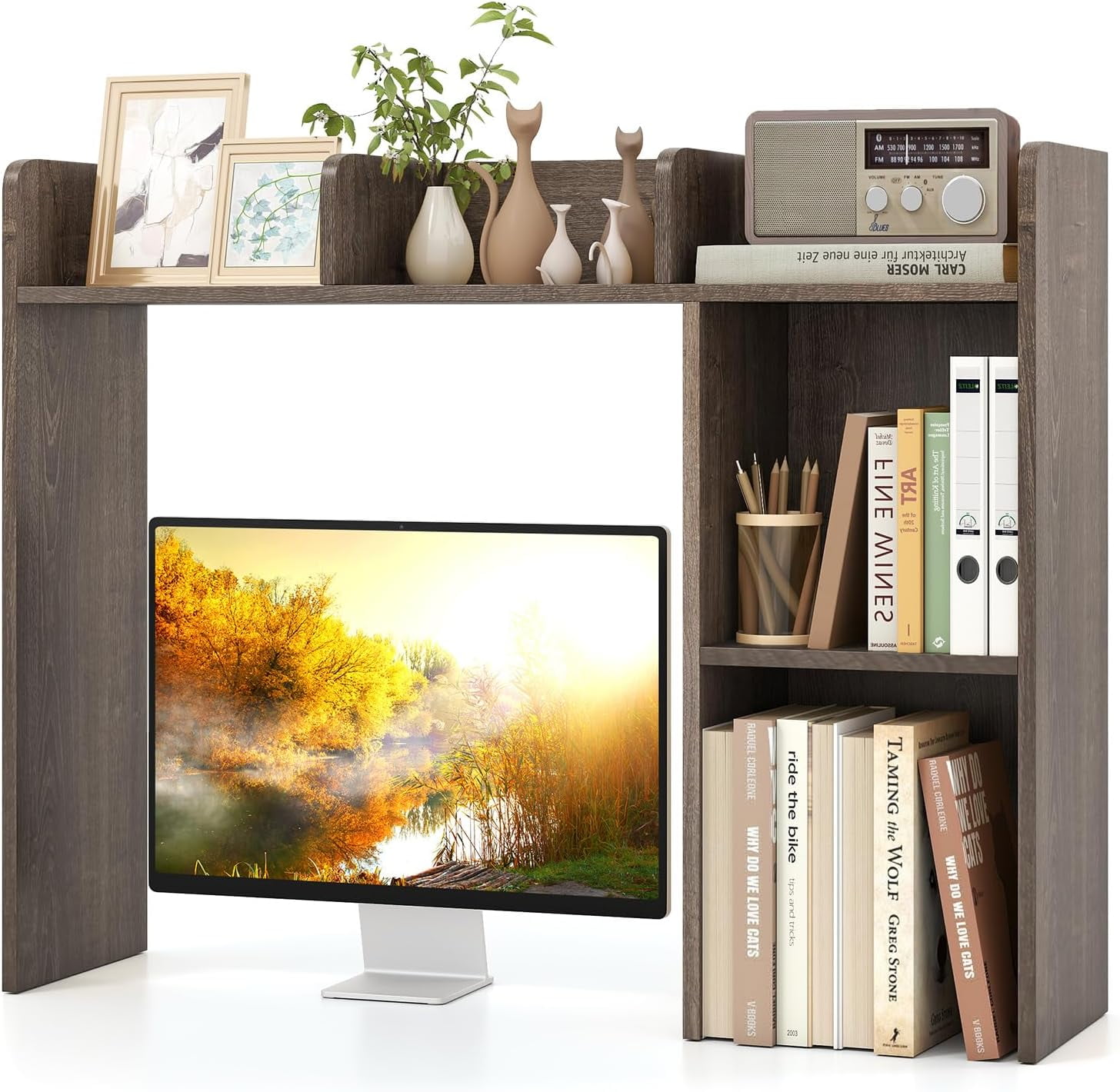 Hyxoo Desktop Bookshelf, Countertop Storage Hutch with 5 Shelves for ...