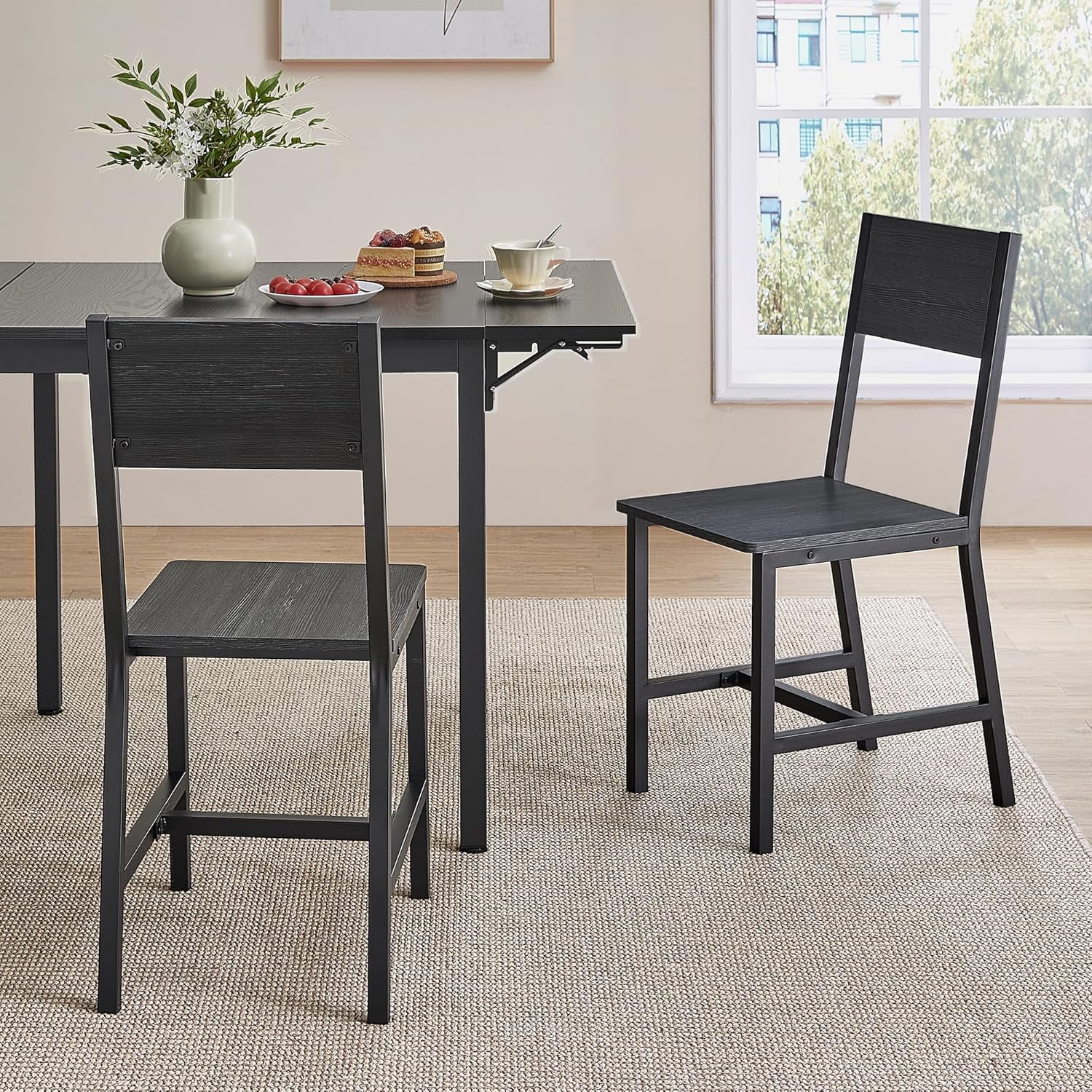 Hyxoo Dining Chair Set of 2, Rustic Wood Chairs with Metal Steel Frame ...