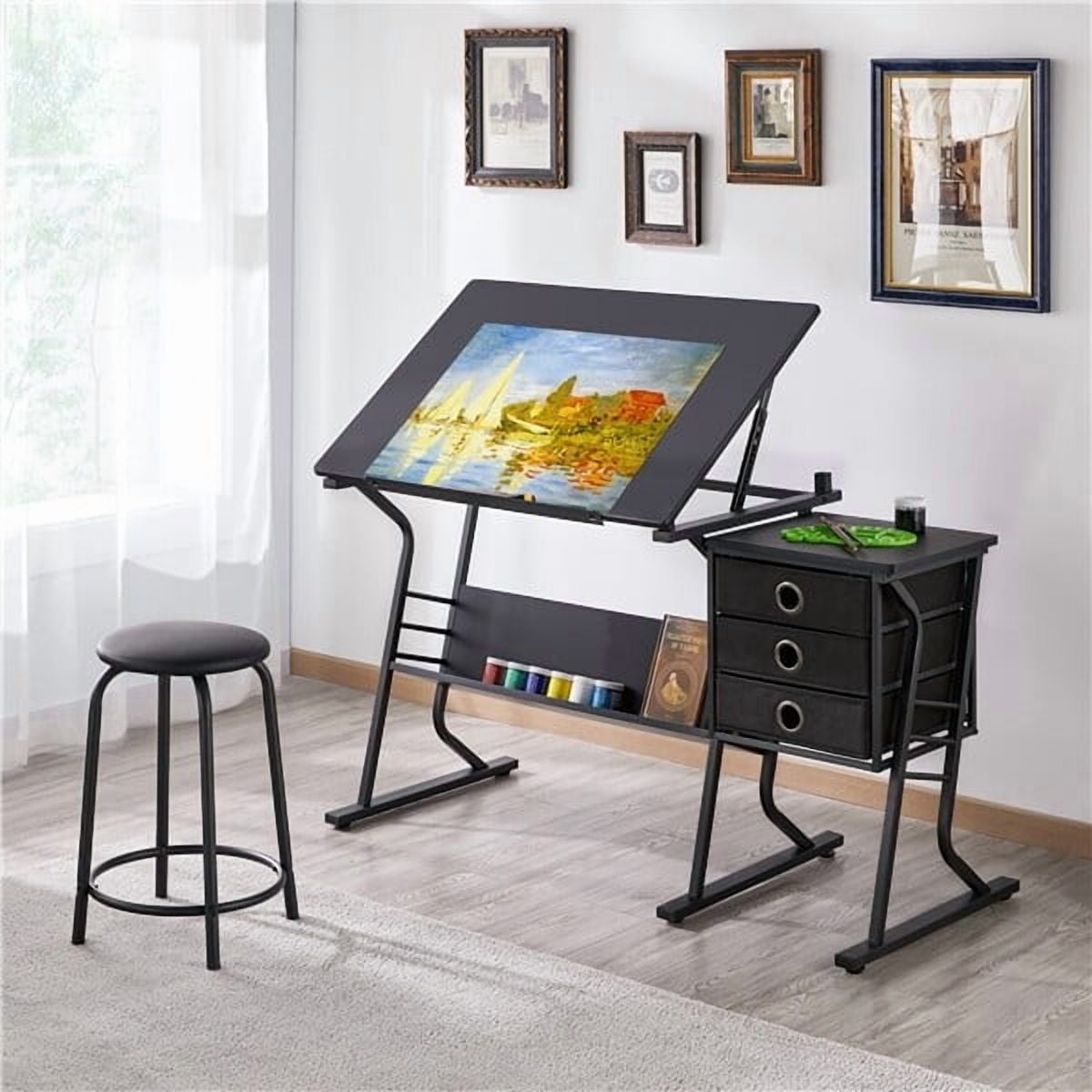 Hyxoo Drafting Desk for Artists Art Drawing Table w/Stool for Working ...