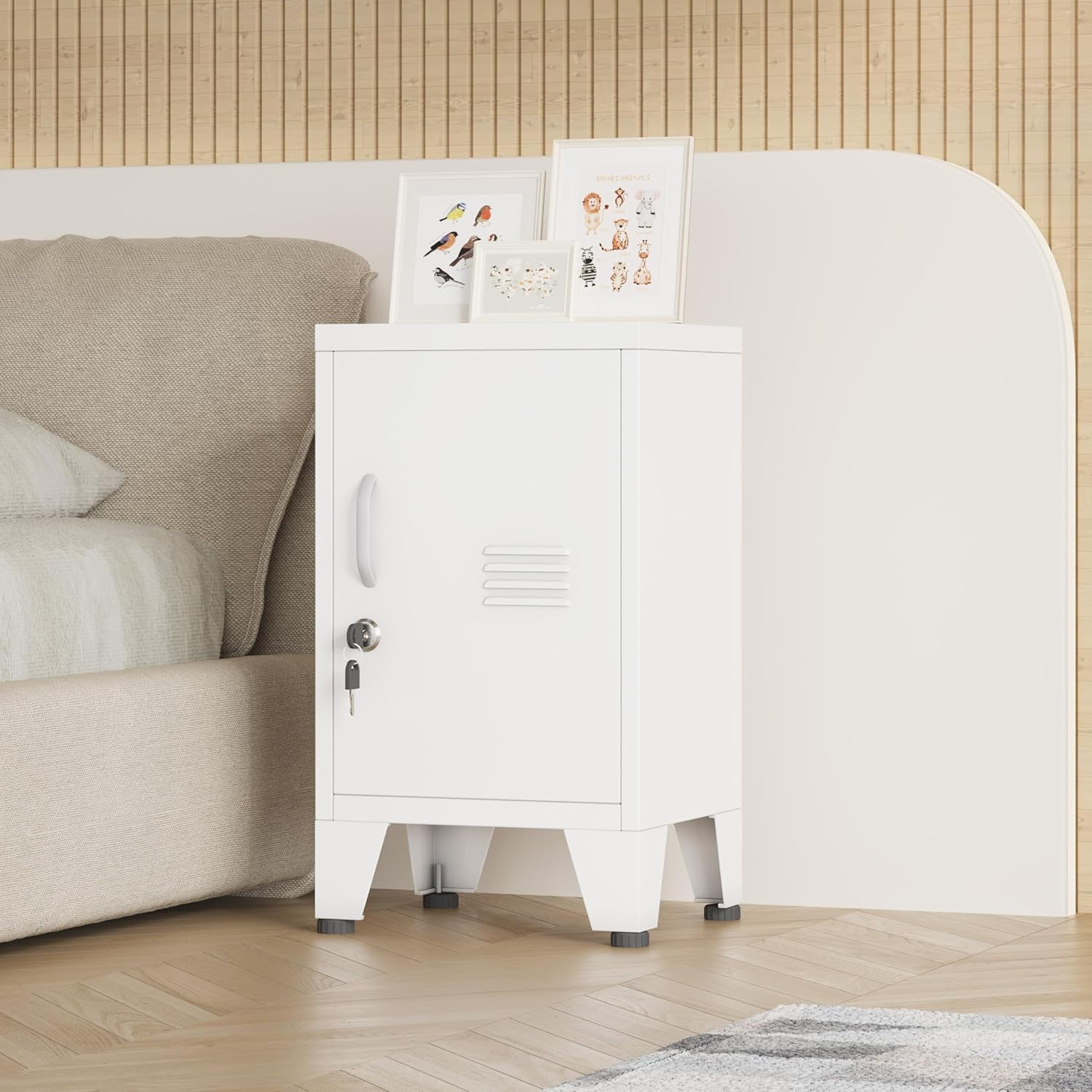 Hyxoo Metal NightStand Storage Cabinets with Lock and Adjustable Shelf ...