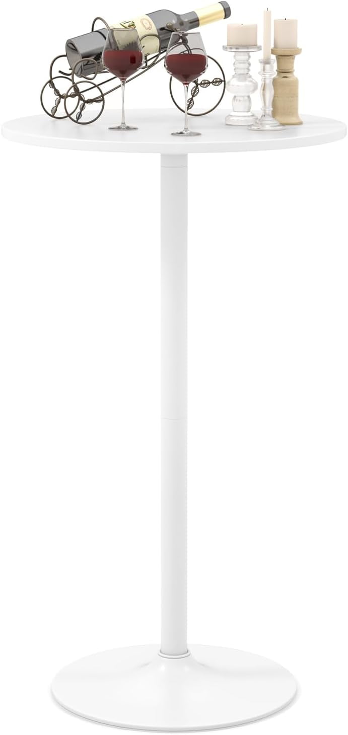 Hyxoo Round Bistro Table, Height Adjustable Bar Height Cocktail Table ...